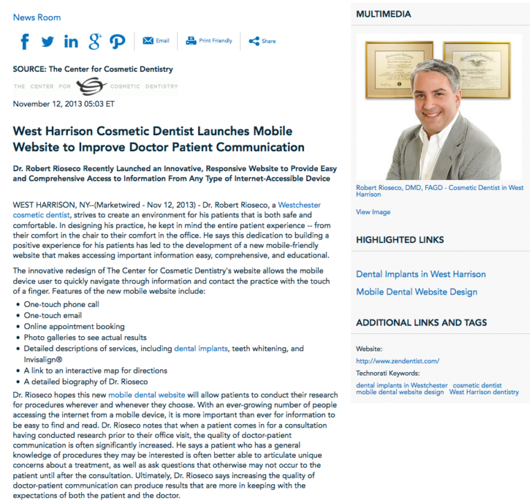 West Harrison Cosmetic Dentist Launches Mobile Website To Improve ...